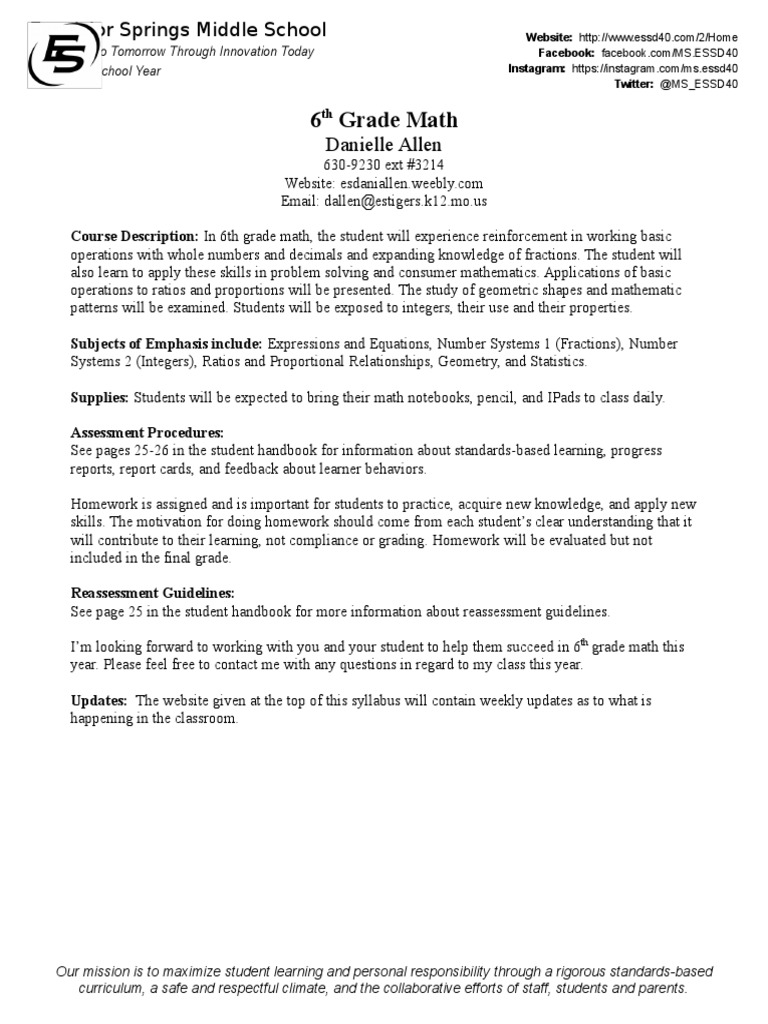 6th Grade Math Syllabus | PDF