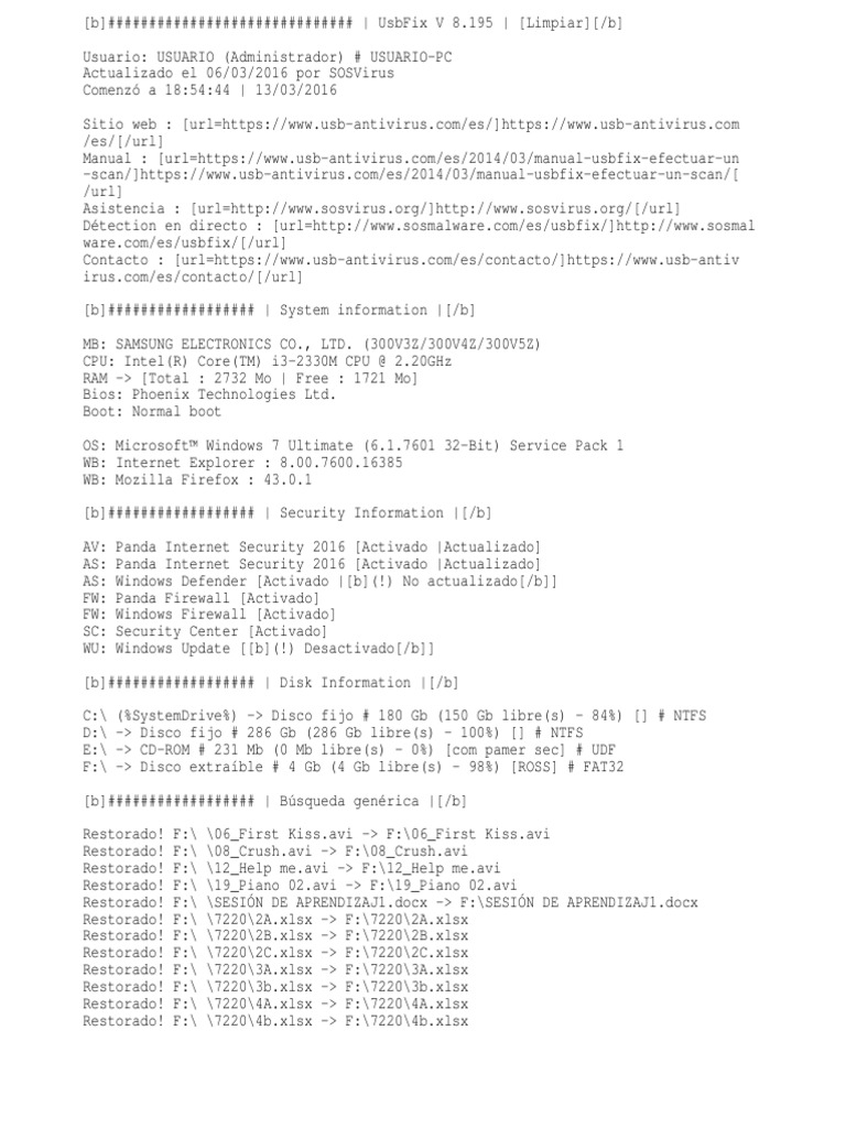 UsbFix Report | PDF | Registro de Windows | Arquitectura X86