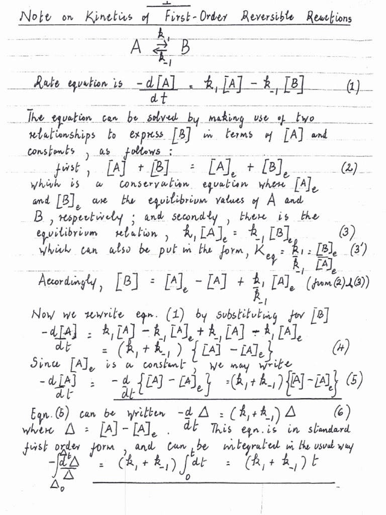 Equations For Kinetics - Reversible Reactions | PDF