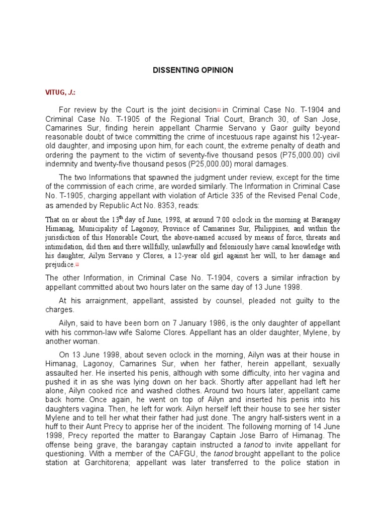 Dissenting Opinion | Witness | Rape