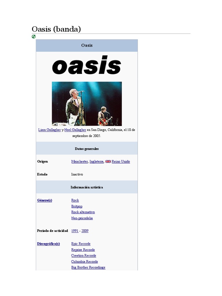 Oasis Historia | PDF | Música británica | Grupos musicales británicos