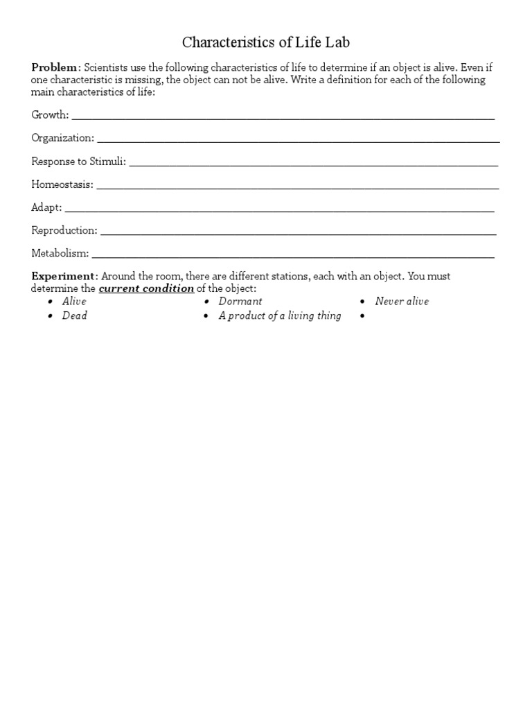 Characteristics of Life Lab | PDF