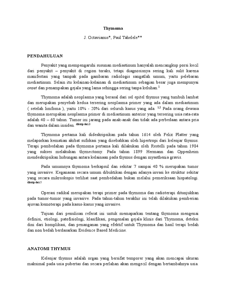 Panduan Lengkap Thymoma dan Terapi | PDF