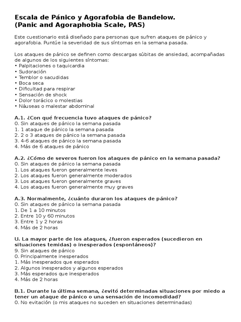 Escala de Pánico y Agorafobia de Bandelow | Descargar gratis PDF ...