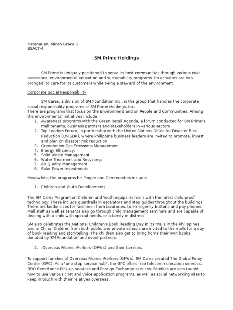 Corporate Social Responsibility of SM | PDF