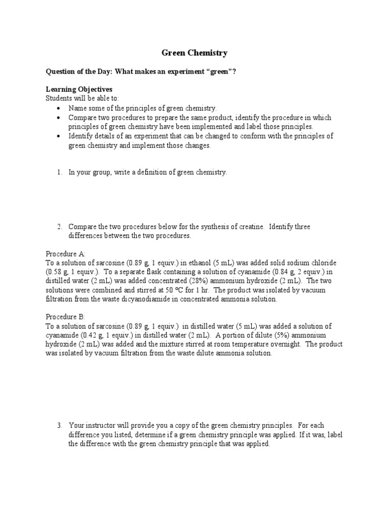 Green Chemistry Pogil Activity Sum13 | PDF