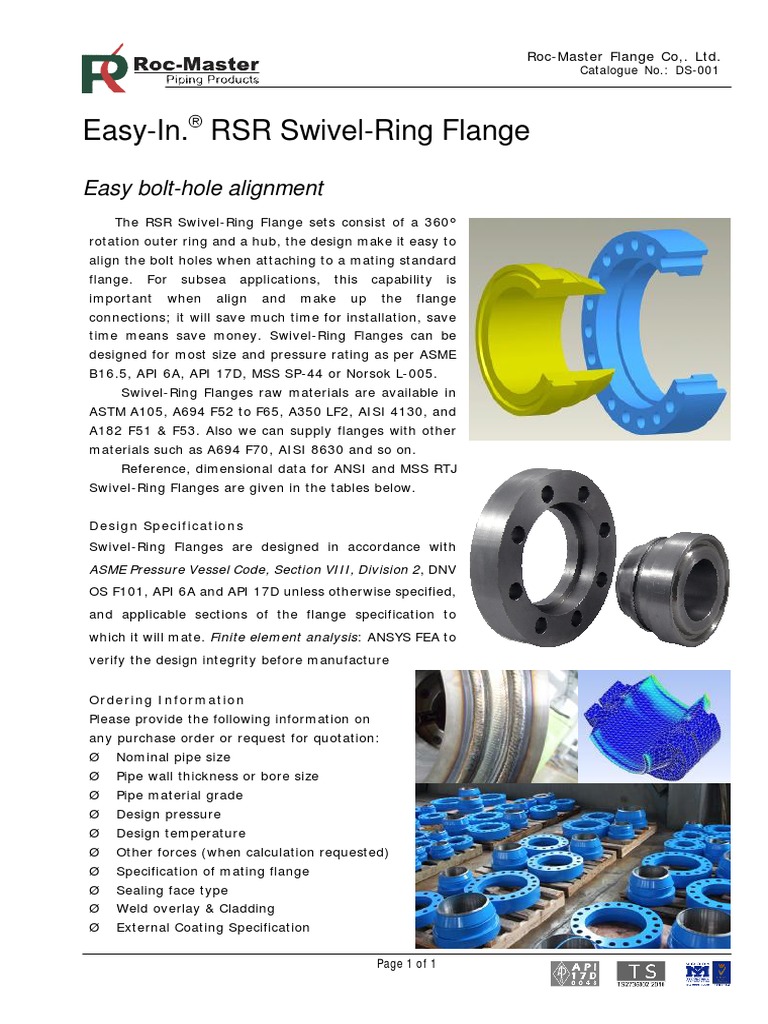 Roc-Master Swivel Ring Flange Datasheet | PDF | Hydraulic Engineering ...