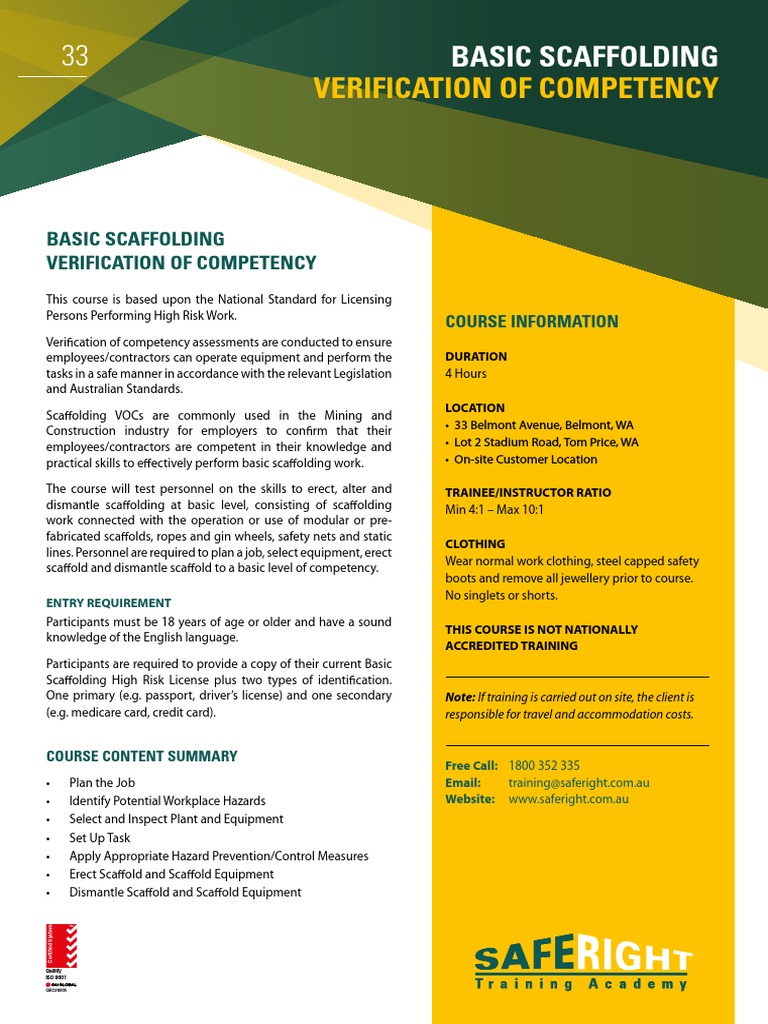 Basic Scaffolding Verification of Competency | PDF