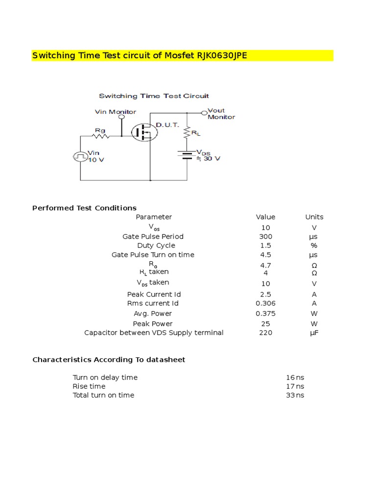 Switching Time Test Circuit of Mosfet RJK0630JPE | PDF | Technology ...