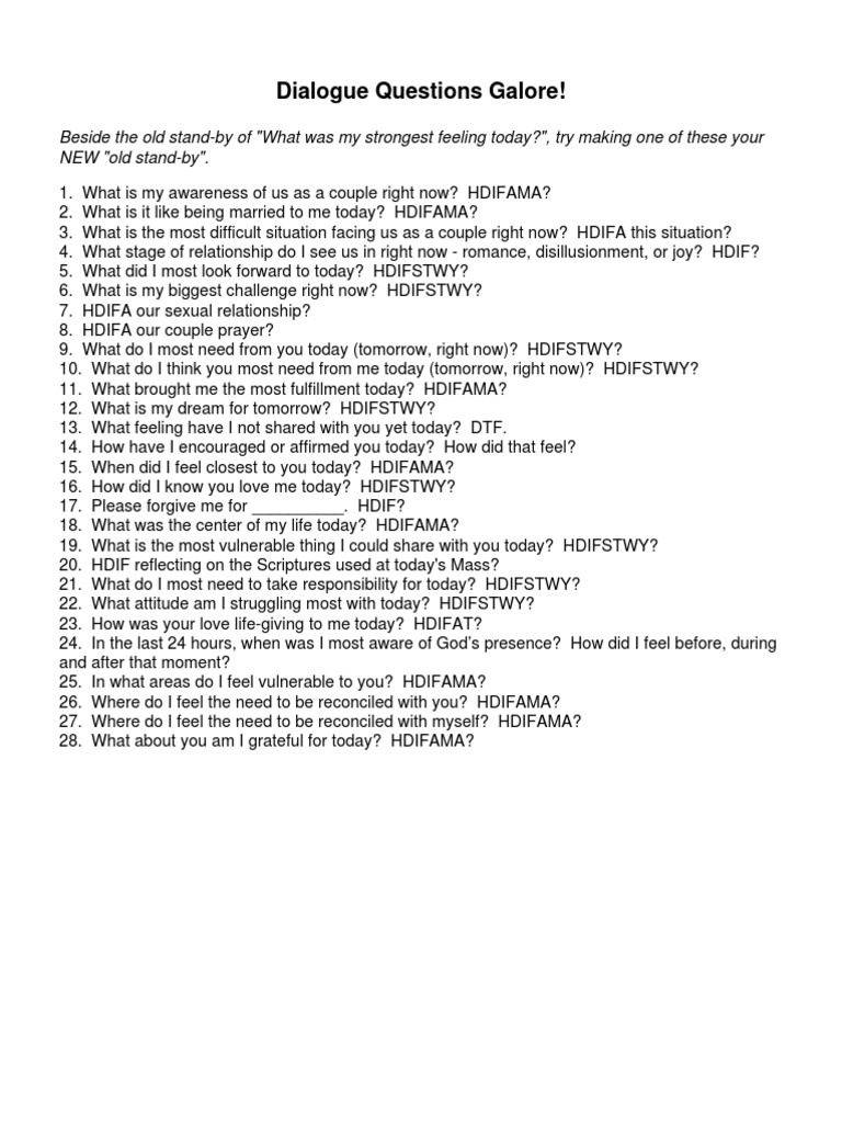 Powerful Dialogue Questions for Couples and Families | PDF | Christmas ...