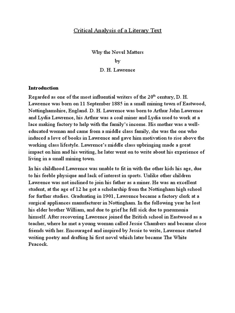 Why The Novel Matters - Literary Analysis | PDF | Soul | Idea