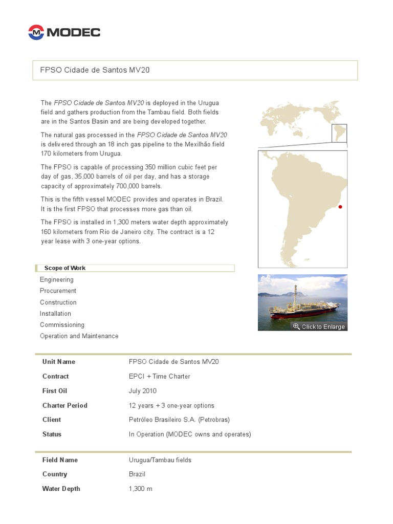 Fpso Cidade de Santos Mv20 - Modec Fpso - Fso Project | PDF
