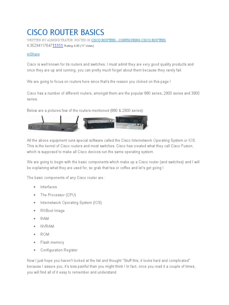 Cisco Router Basics | PDF | Read Only Memory | Booting