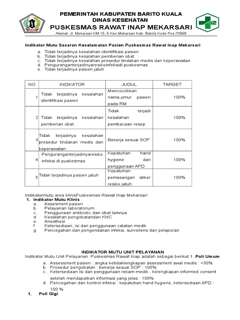 Indikator Mutu Klinis Puskesmas Docx