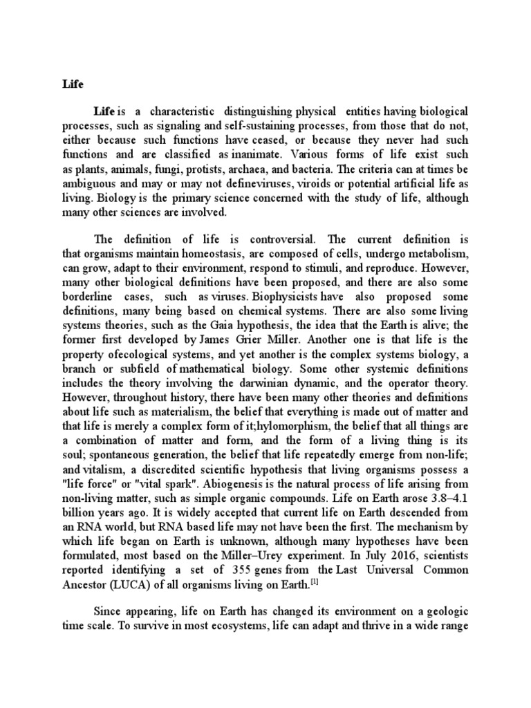 Life Life Is A Characteristic Distinguishing Physical Entities Having ...