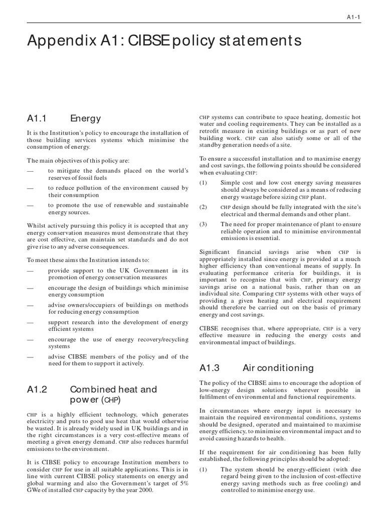 Appendix A1: CIBSE Policy Statements | PDF | Cogeneration | Greenhouse Gas