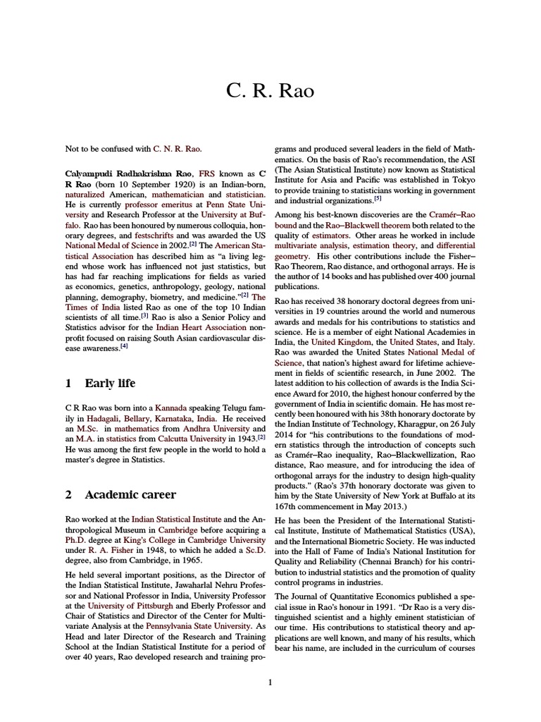 C. R. Rao | PDF | Statistics | Science