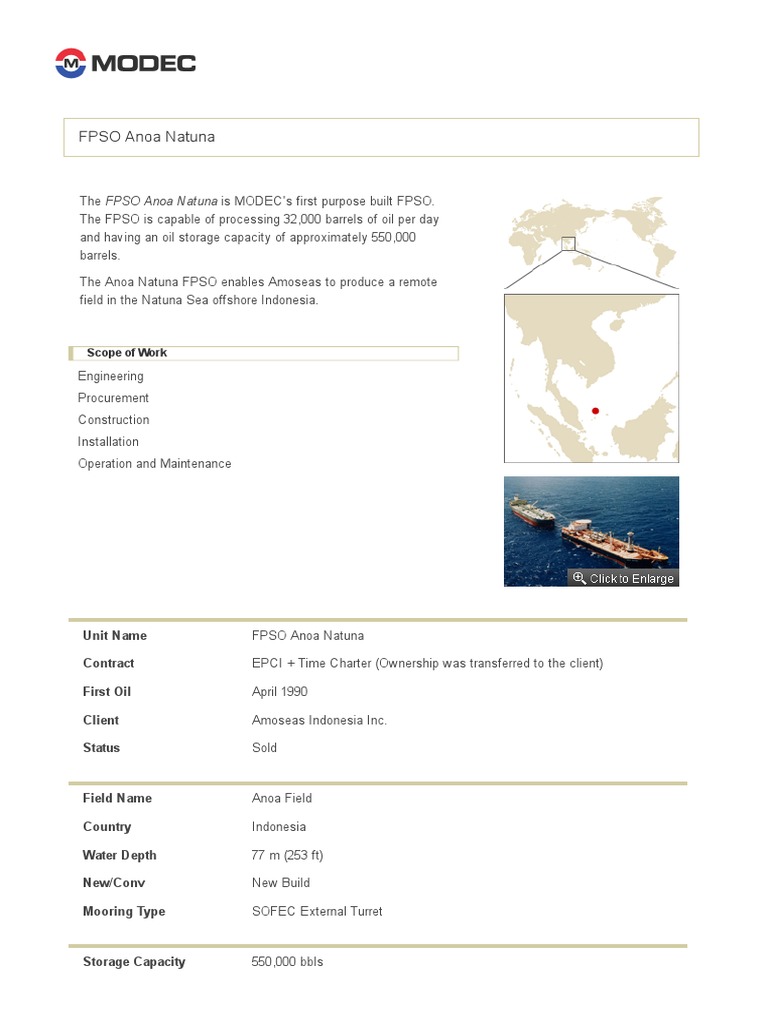 Fpso Anoa Natuna - Modec Fpso - Fso Project | PDF | Technology ...
