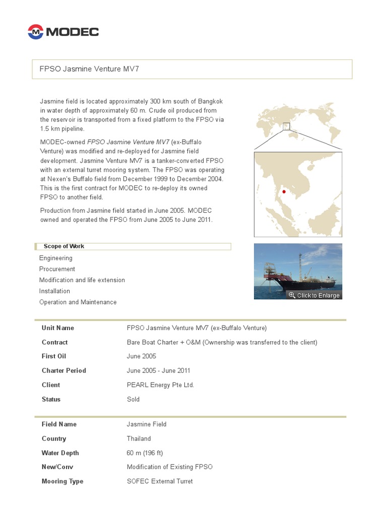 Fpso Jasmine Venture Mv7 - Modec Fpso - Fso Project | PDF | Fuel ...