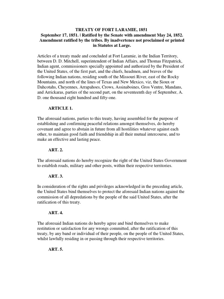 Attachment #1-Treaty of Fort Laramie 1851 | PDF | Missouri River ...