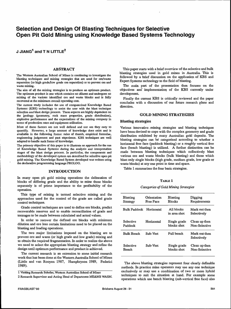 Selection and Design of Blasting Techniques For Selective | PDF | Mining | Databases