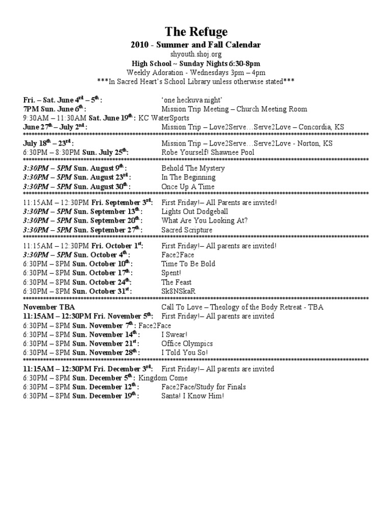 Summer-Fall 2010 Youth Calendar | PDF | Military Operations
