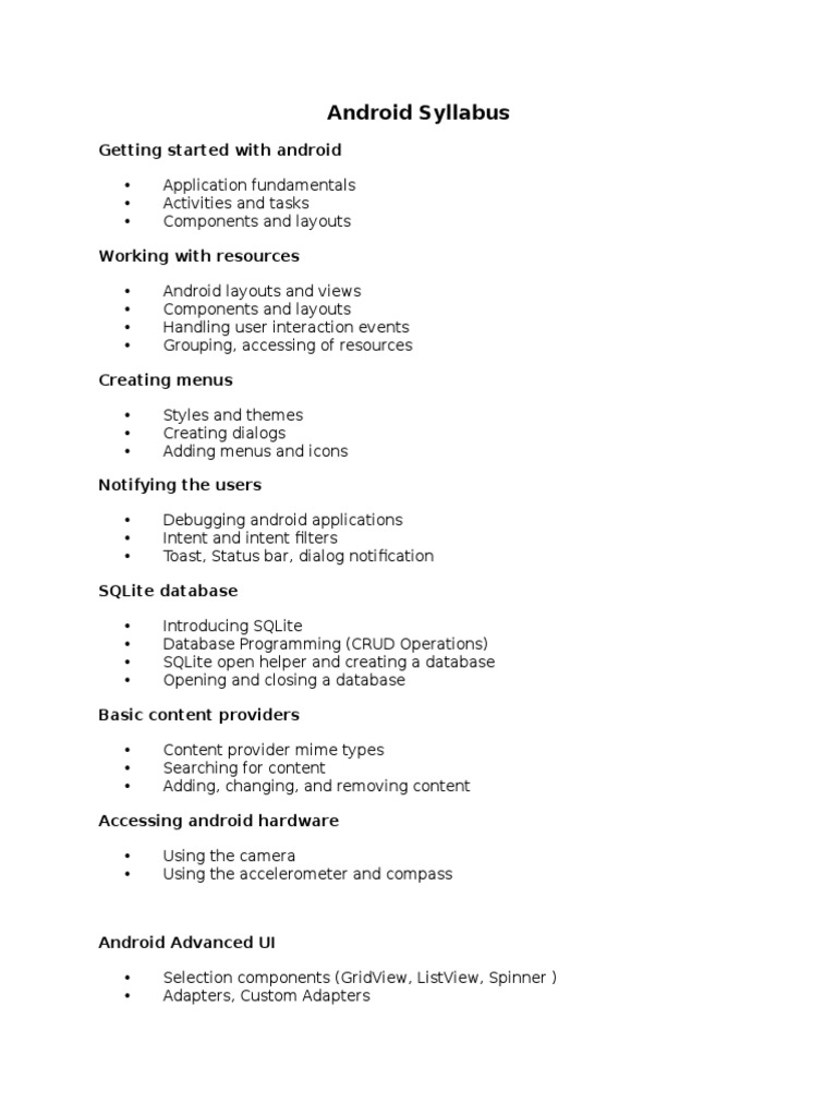 Android Syllabus: Getting Started With Android | PDF