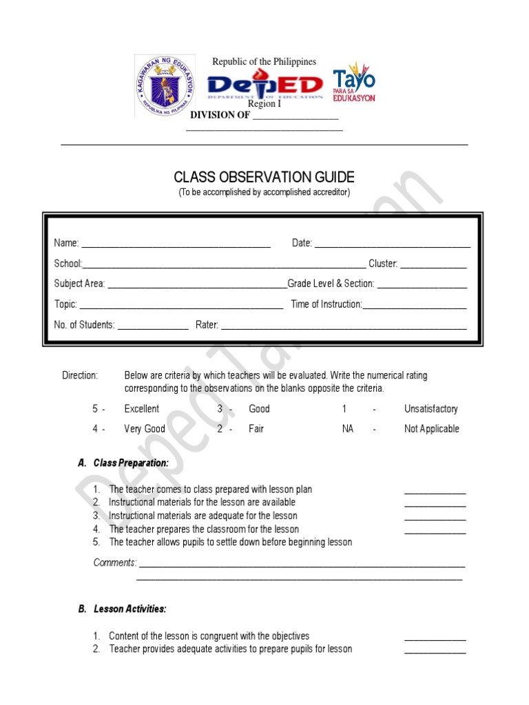 Classroom Observation Evaluation Guide | PDF | Teachers | Classroom ...