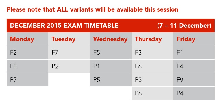 December 2015 ACCA exam timetable | PDF