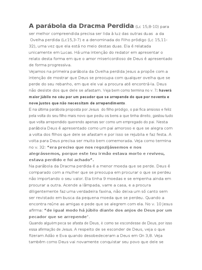 A Parábola Da Dracma Perdida | PDF | Religião e Espiritualidade