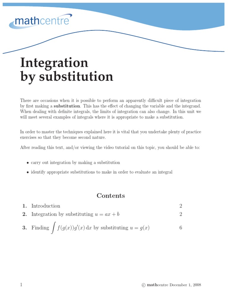 Calculus: Mastering Substitution | PDF | Integral | Functions And Mappings