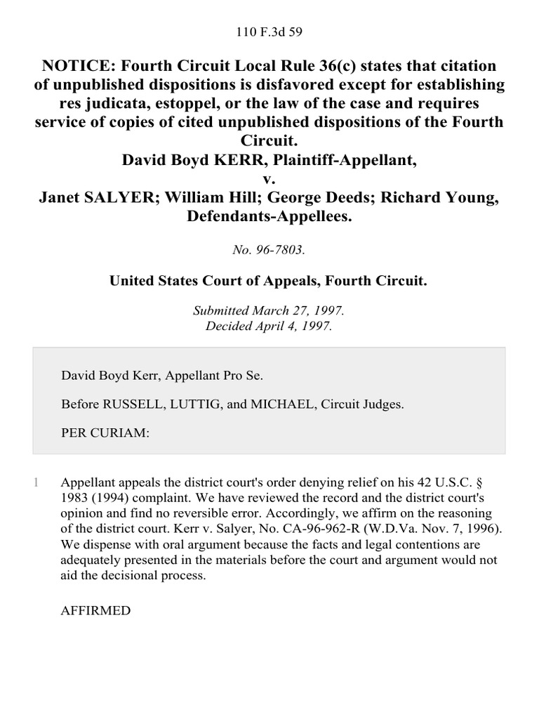 David Boyd Kerr v. Janet Salyer William Hill George Deeds Richard Young ...