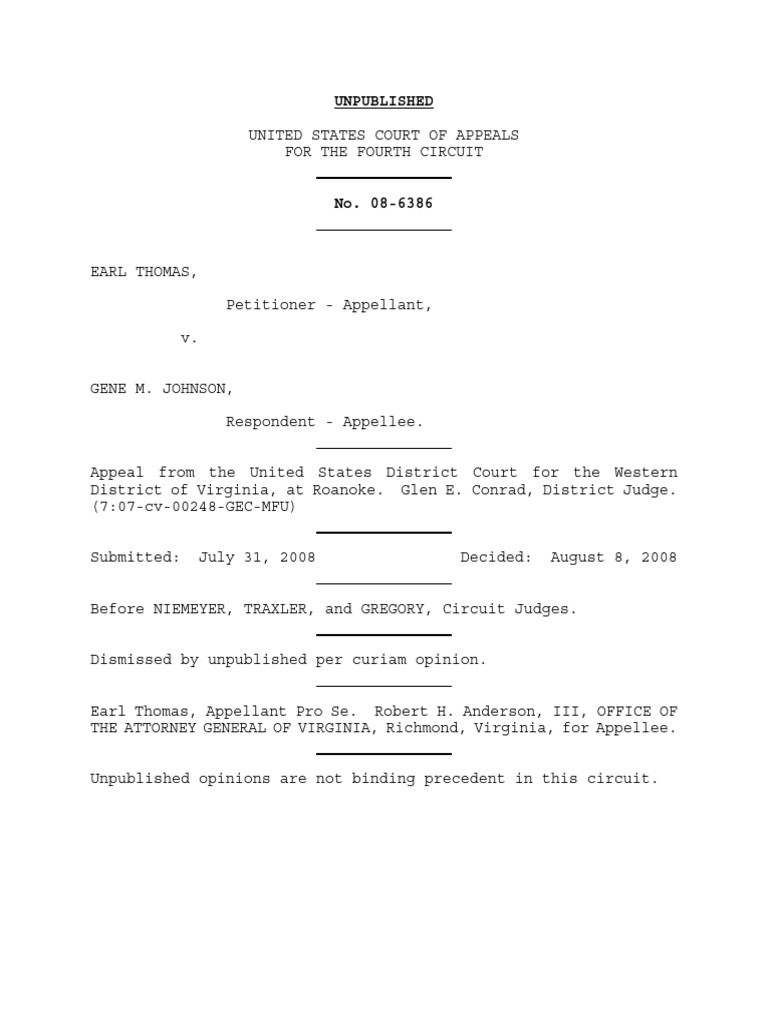 Thomas v. Johnson, 4th Cir. (2008) | PDF