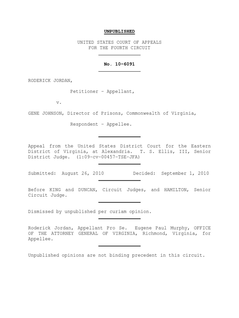 Jordan v. Johnson, 4th Cir. (2010) | PDF