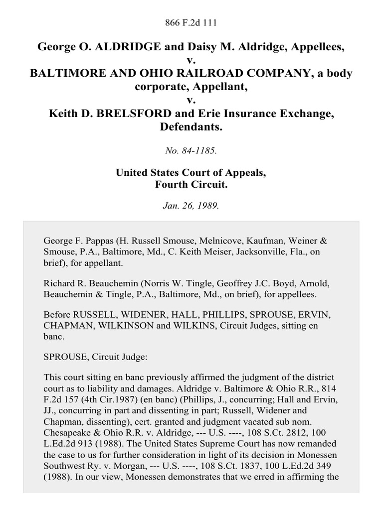 George O. Aldridge and Daisy M. Aldridge v. Baltimore and Ohio Railroad ...