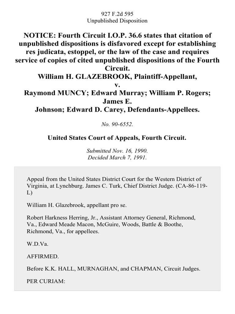 William H. Glazebrook v. Raymond Muncy Edward Murray William P. Rogers ...