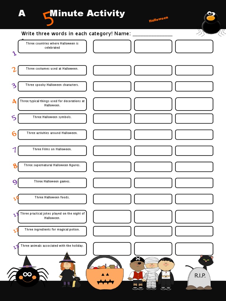 5 Minute Activity Halloween | PDF | Language Arts & Discipline ...