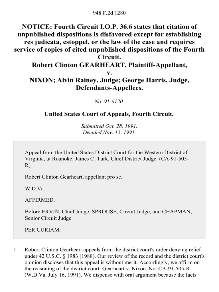 Robert Clinton Gearheart v. Nixon Alvin Rainey, Judge George Harris ...