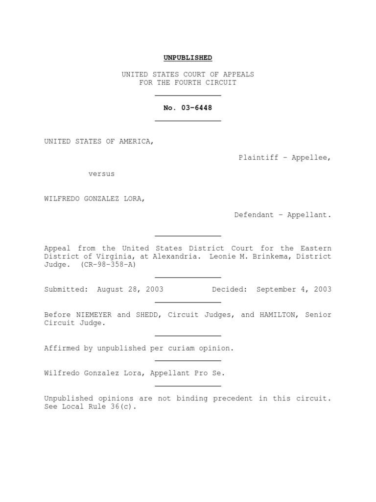 United States v. Lora, 4th Cir. (2003) | PDF | Law