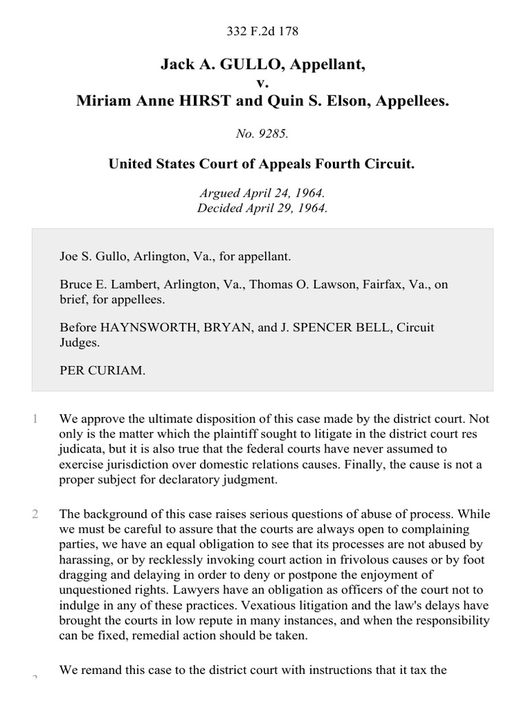 Jack A. Gullo v. Miriam Anne Hirst and Quin S. Elson, 332 F.2d 178, 4th ...