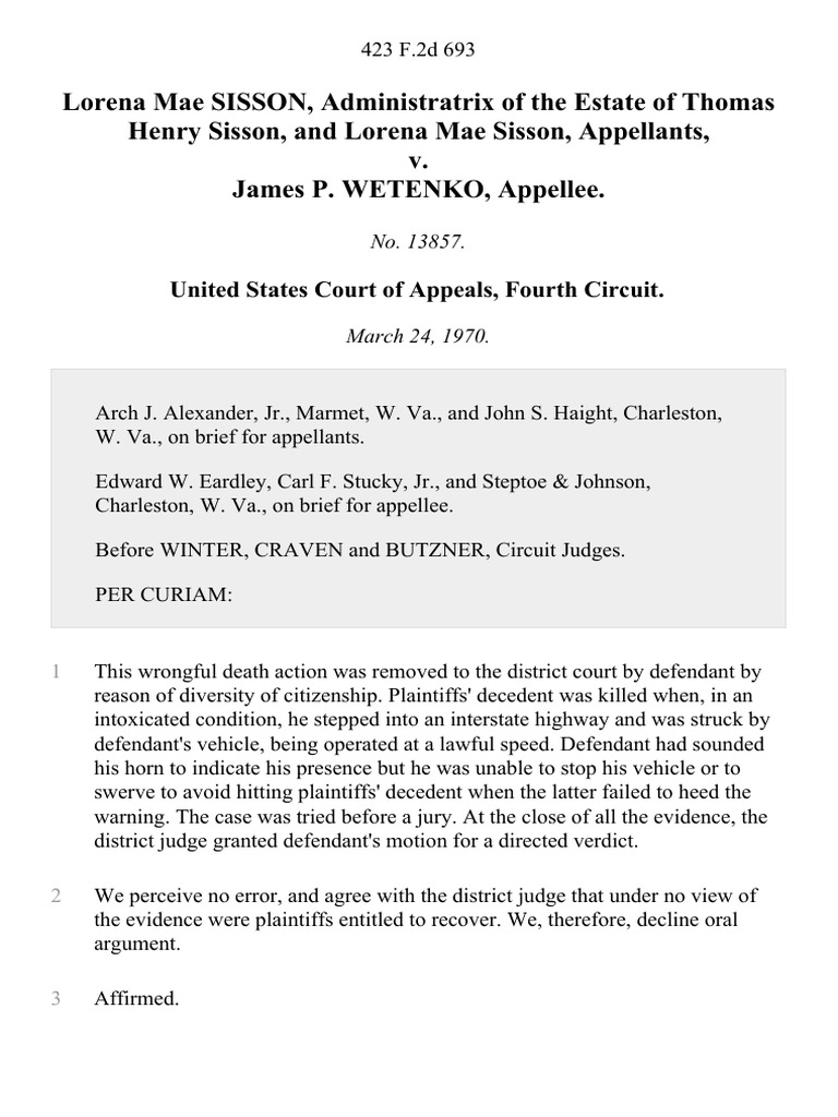 Lorena Mae Sisson, Administratrix of The Estate of Thomas Henry Sisson ...