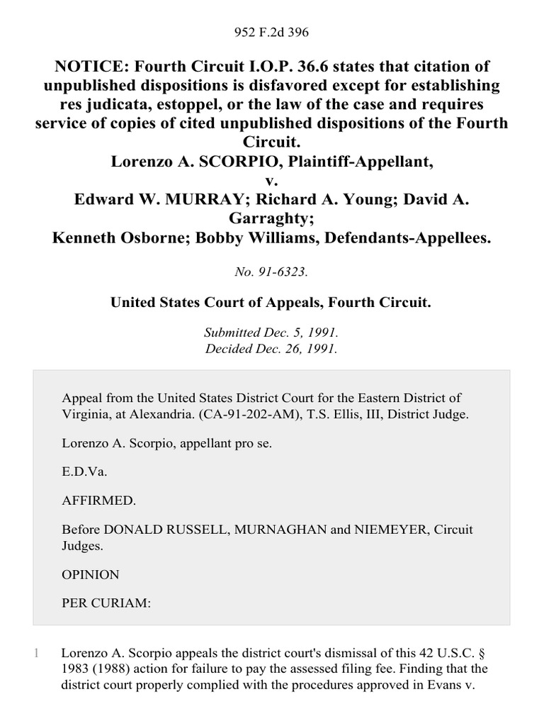 Lorenzo A. Scorpio v. Edward W. Murray Richard A. Young David A ...