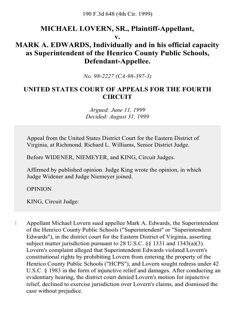 Michael Lovern, Sr. v. Mark A. Edwards, Individually and in His ...