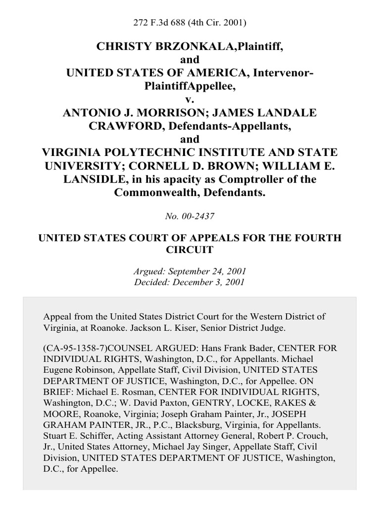 Christy Brzonkala,plaintiff, and United States of America, Intervenor ...