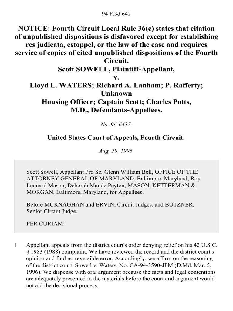 Scott Sowell v. Lloyd L. Waters Richard A. Lanham P. Rafferty Unknown ...