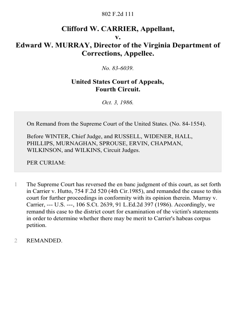 Carrier v. Murray: Habeas Corpus Remand | PDF