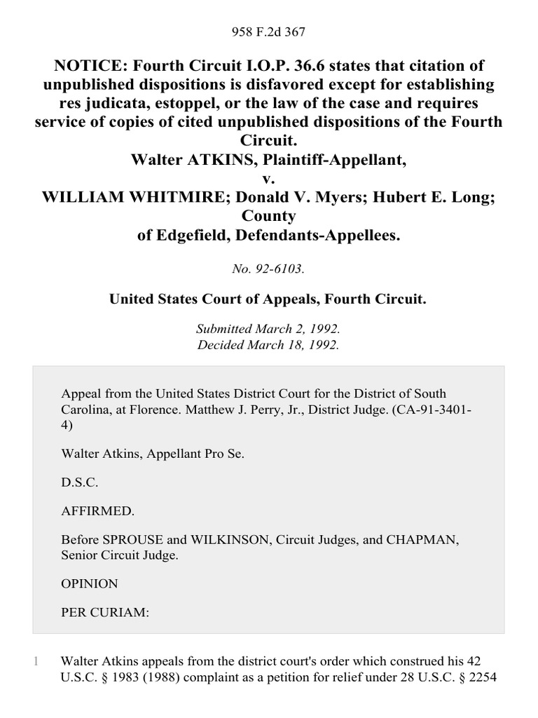 Walter Atkins v. William Whitmire Donald v. Myers Hubert E. Long County ...