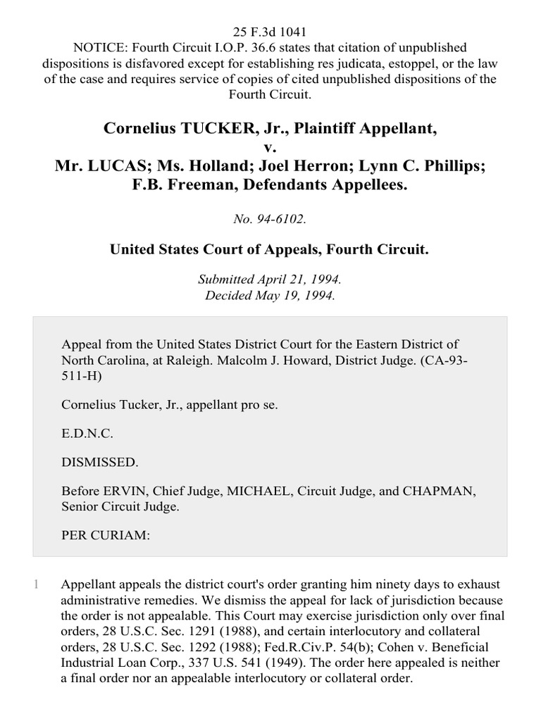 Cornelius Tucker, Jr. v. Mr. Lucas Ms. Holland Joel Herron Lynn C ...