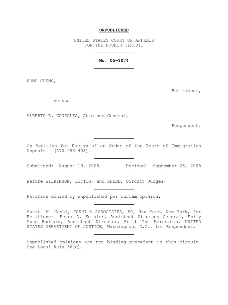 Immigration Appeal Denied by Fourth Circuit | PDF