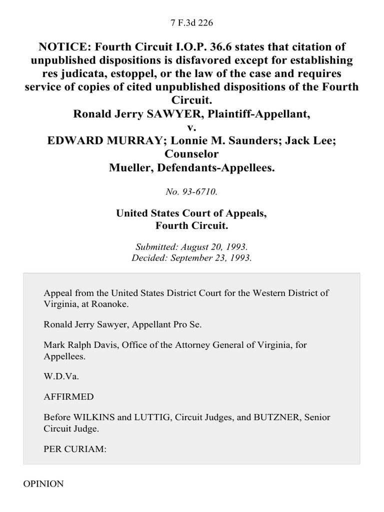 Ronald Jerry Sawyer v. Edward Murray Lonnie M. Saunders Jack Lee ...